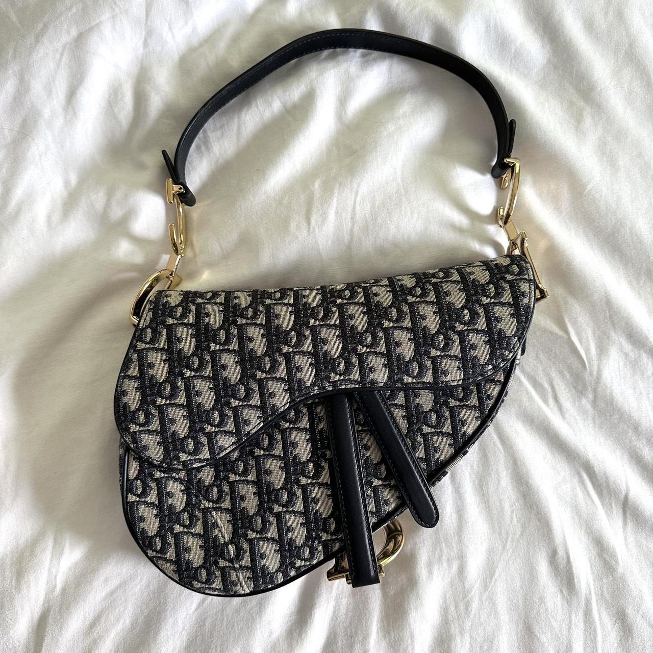 Christian Dior navy blue oblique saddle bag with... - Depop
