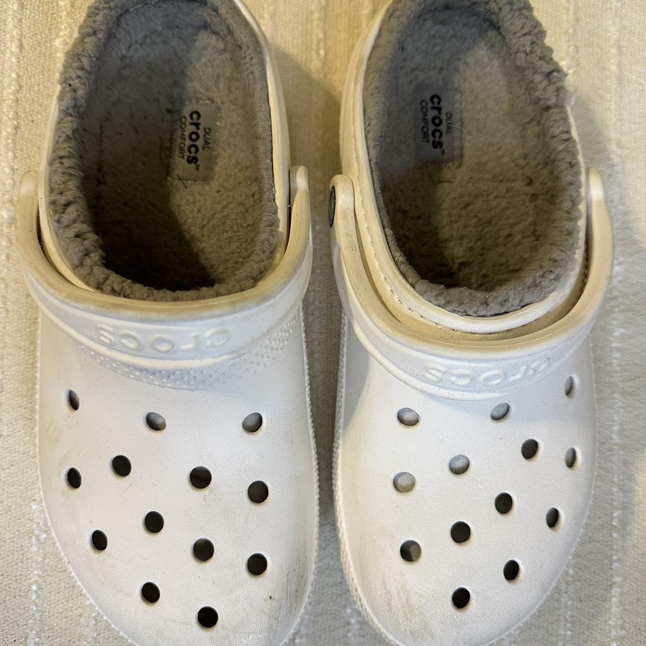 white fluffy super comfy crocs #crocs #fluffy #comfy - Depop