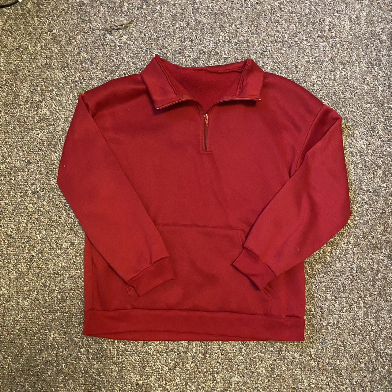 shein red fleece quarter zip #shein #quarterzip... - Depop