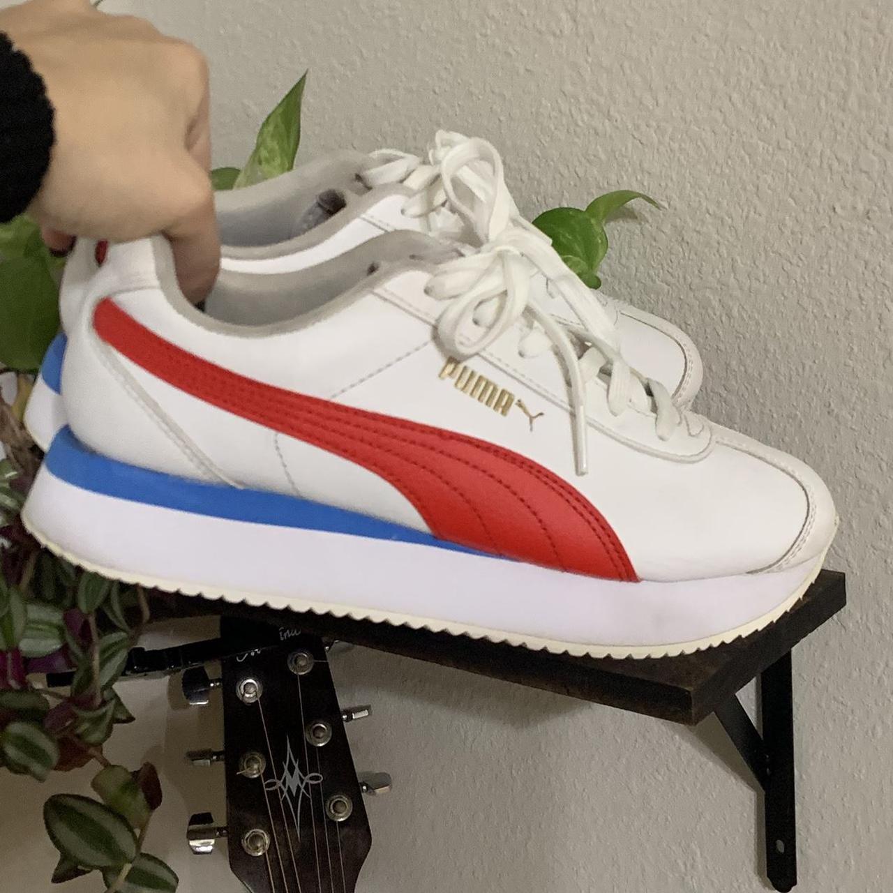 Puma Women's White and Red Trainers | Depop