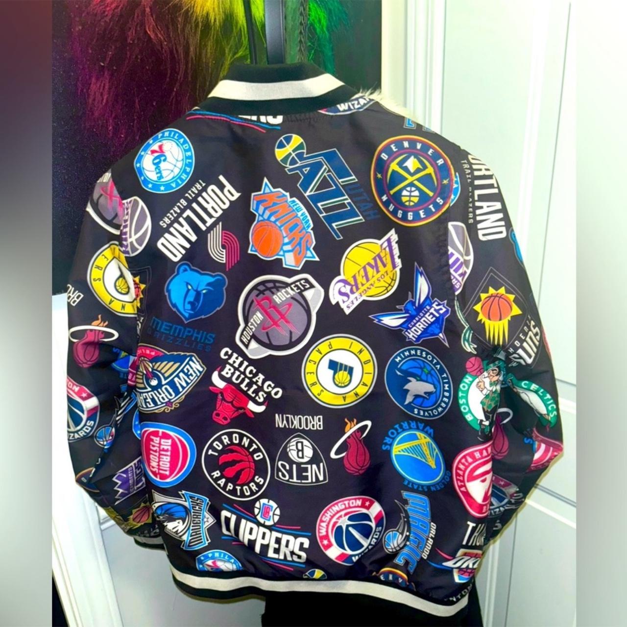 NBA all over patch starter jacket Boys Size 10/12 In... | Depop