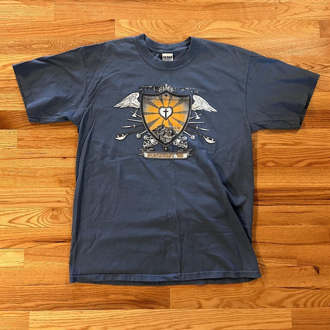 Y2K Cross shirt with awesome graphic Size Large,... - Depop