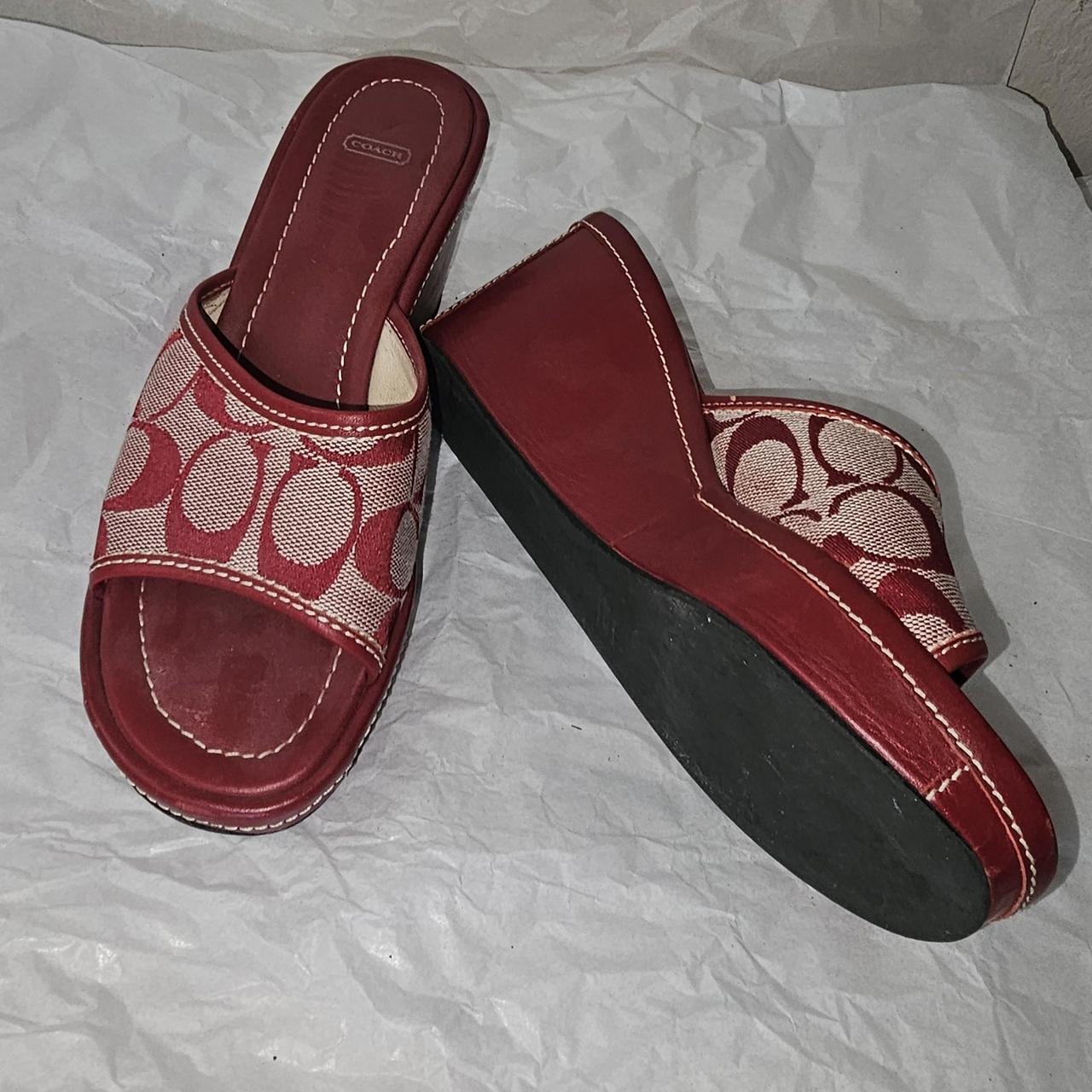 Size 6.5 Coach wedge slides red - Depop