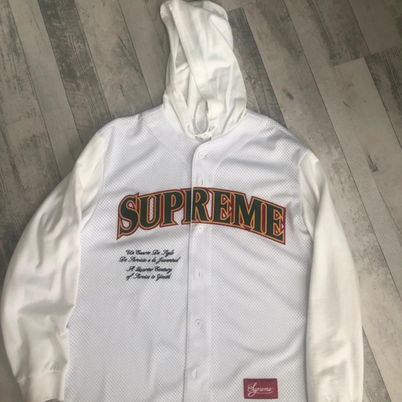 Supreme Men's Baseball Hooded Jacket Hardly worn,... - Depop