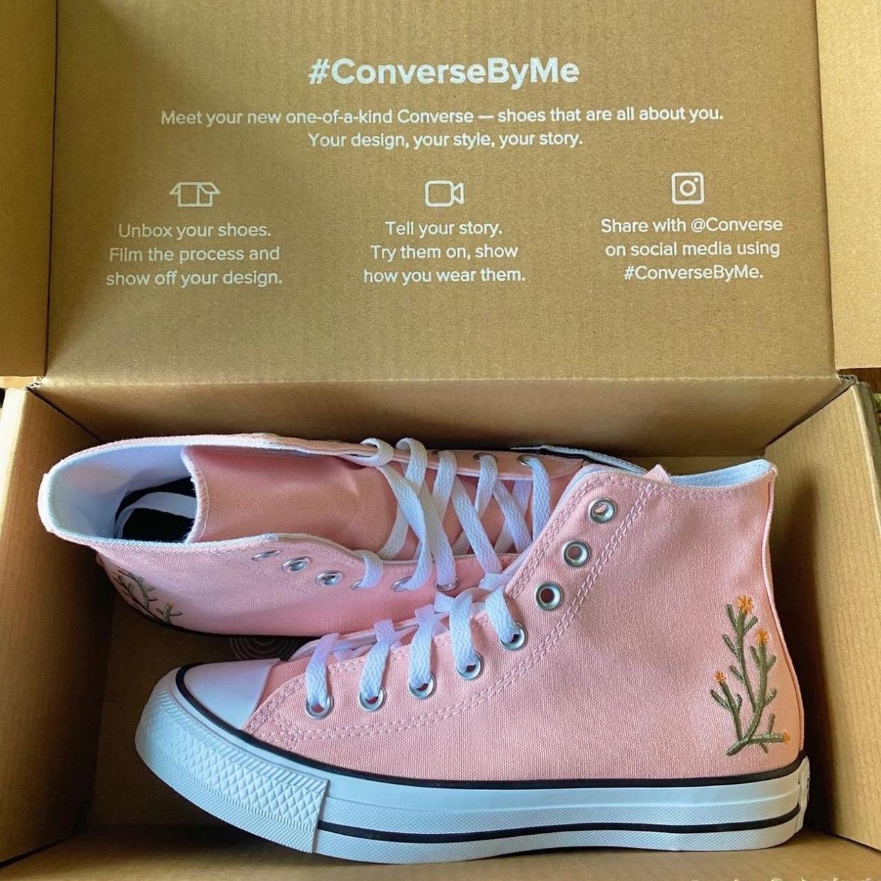 Customized Converse Light pink with floral detail... - Depop