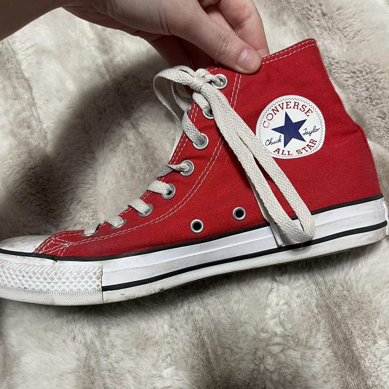 Red high top converse, size 9. Worn about 10 times... - Depop
