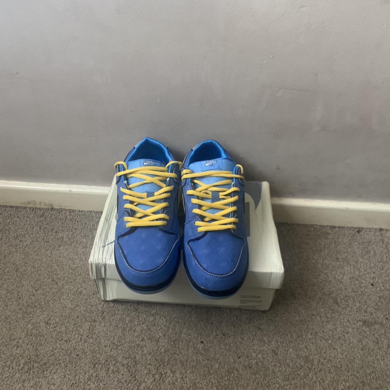 Nike SB Dunk Low blue and yellow trainers Uk size 10... - Depop