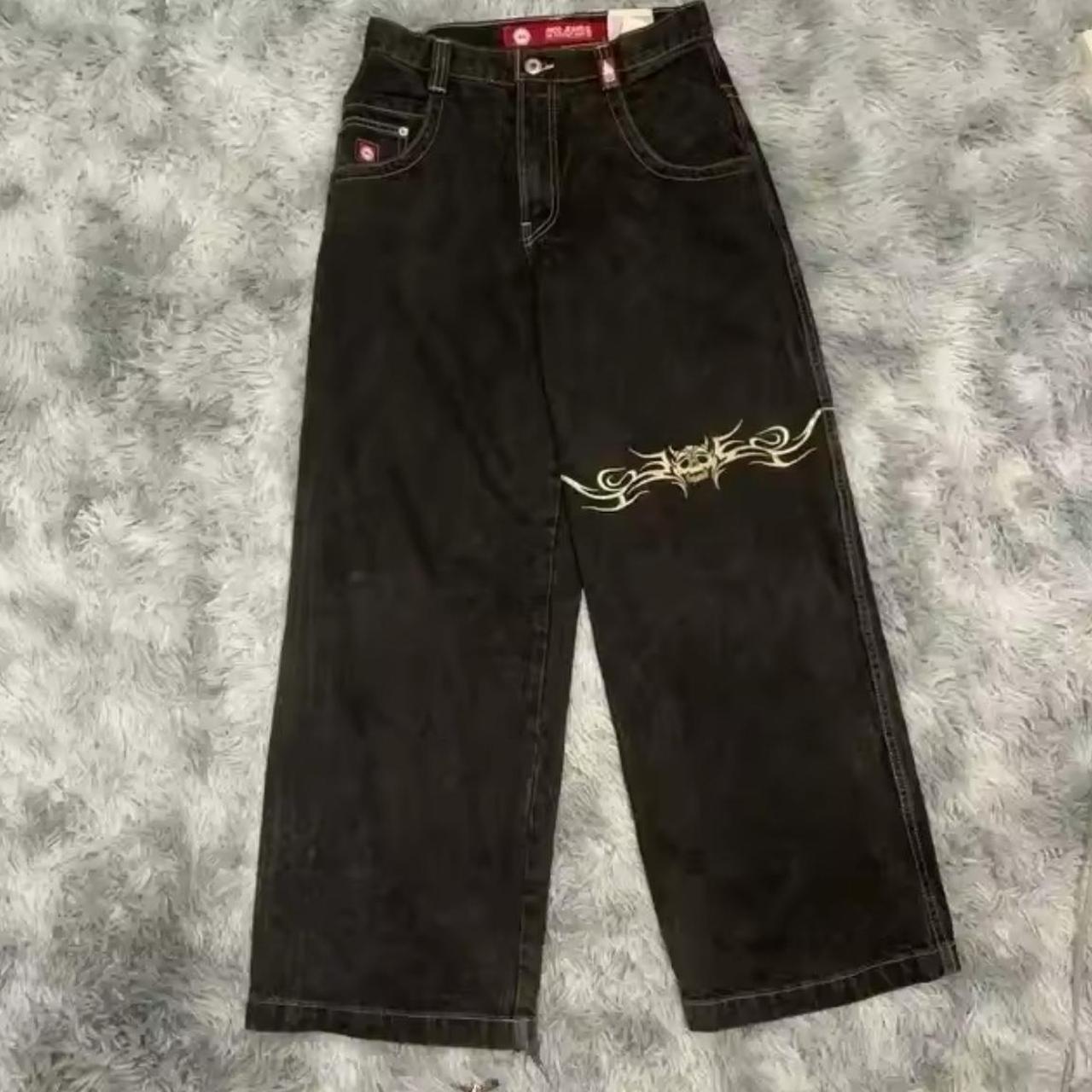 JNCO embroidered dragon jeans - baggy fit, black and... - Depop