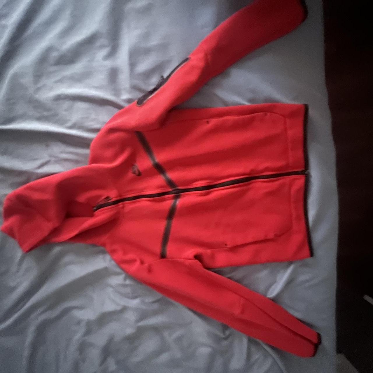 Nike red and black tech fleece jacket for sale good... - Depop