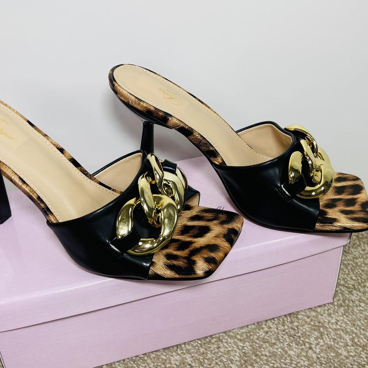 Leopard Print Kitten Heel Sandals With Gold Chain Depop
