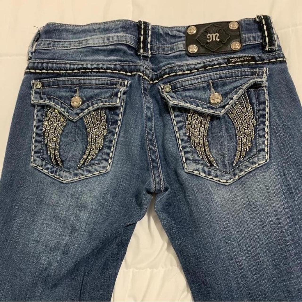 Miss Me Angel Wing Jeans Flared Low Rise Rhinestones... | Depop