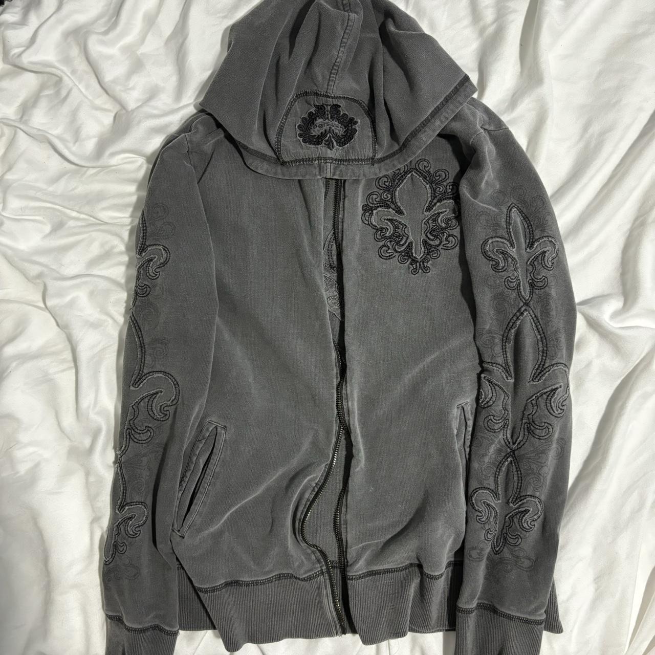 Gray y2k zip up jacket (faulty zipper) lightweight... - Depop