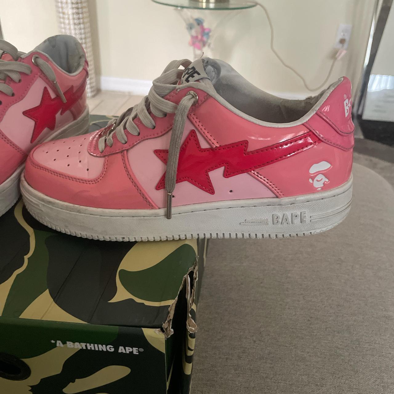 Bape pink and white sneakers they are a lil beat up... - Depop