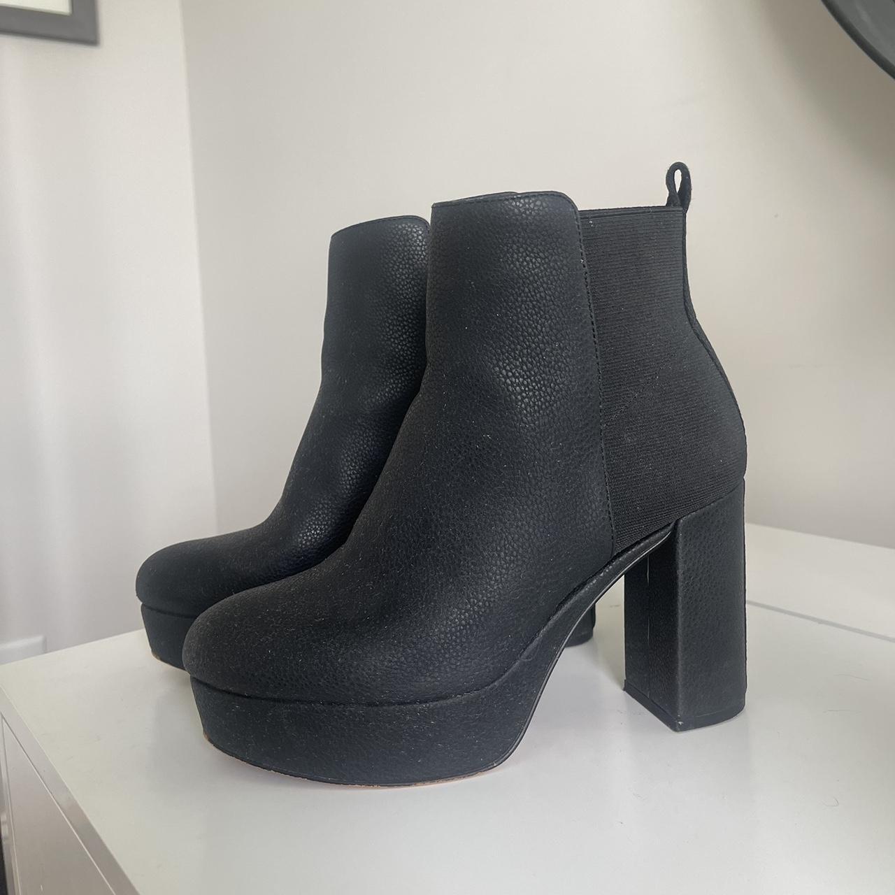 Black Platform Heel Ankle Boot - Depop