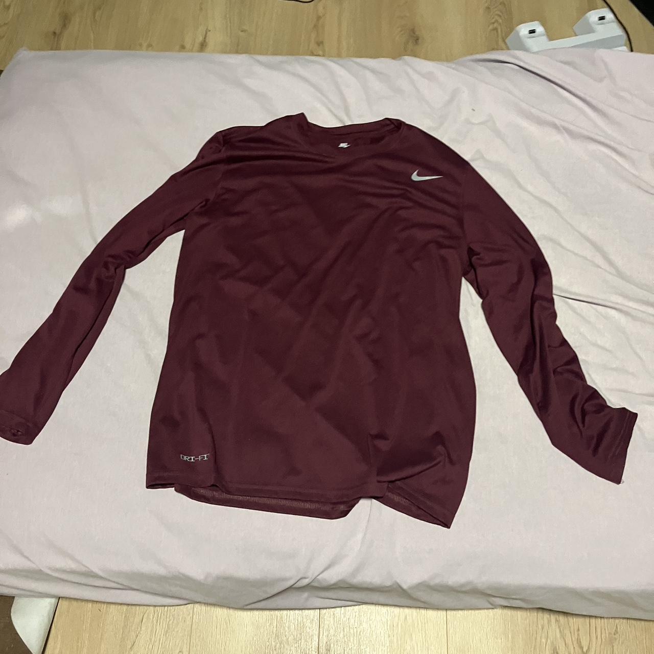 nike maroon dri fit long sleeve - Depop