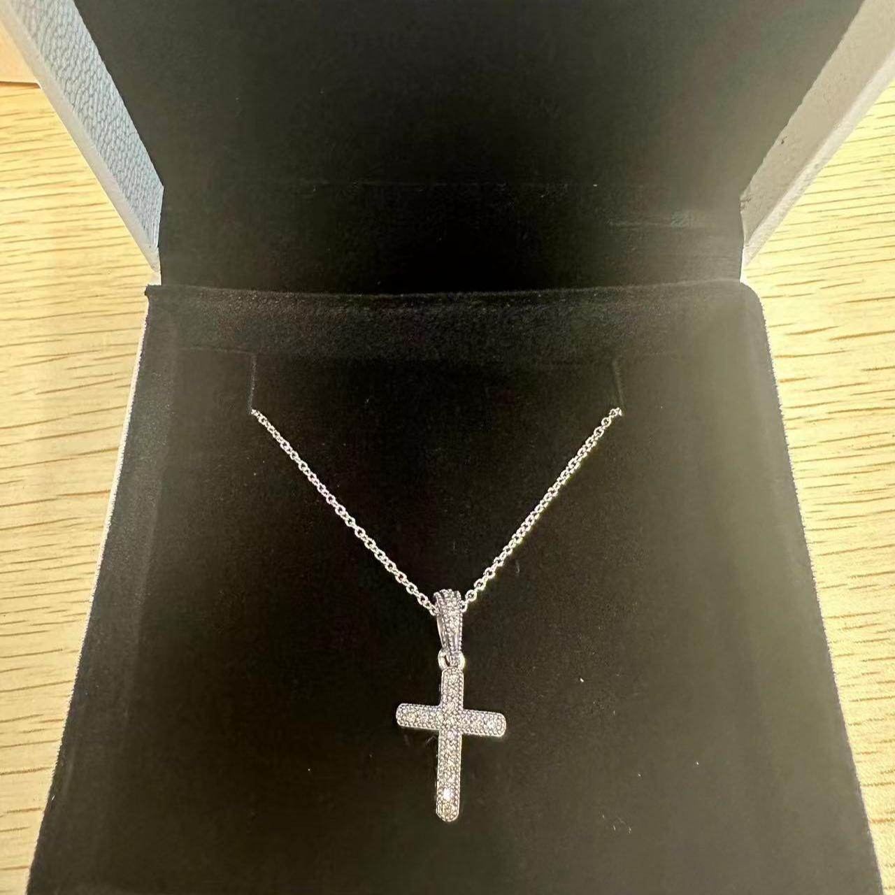 Pandora Cross Necklace Length 45cm Material 952... - Depop