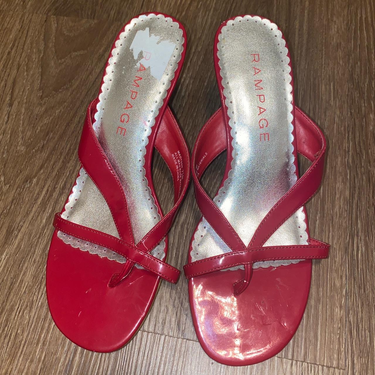 Rampage red sandal heels with wooden kitten heel... - Depop