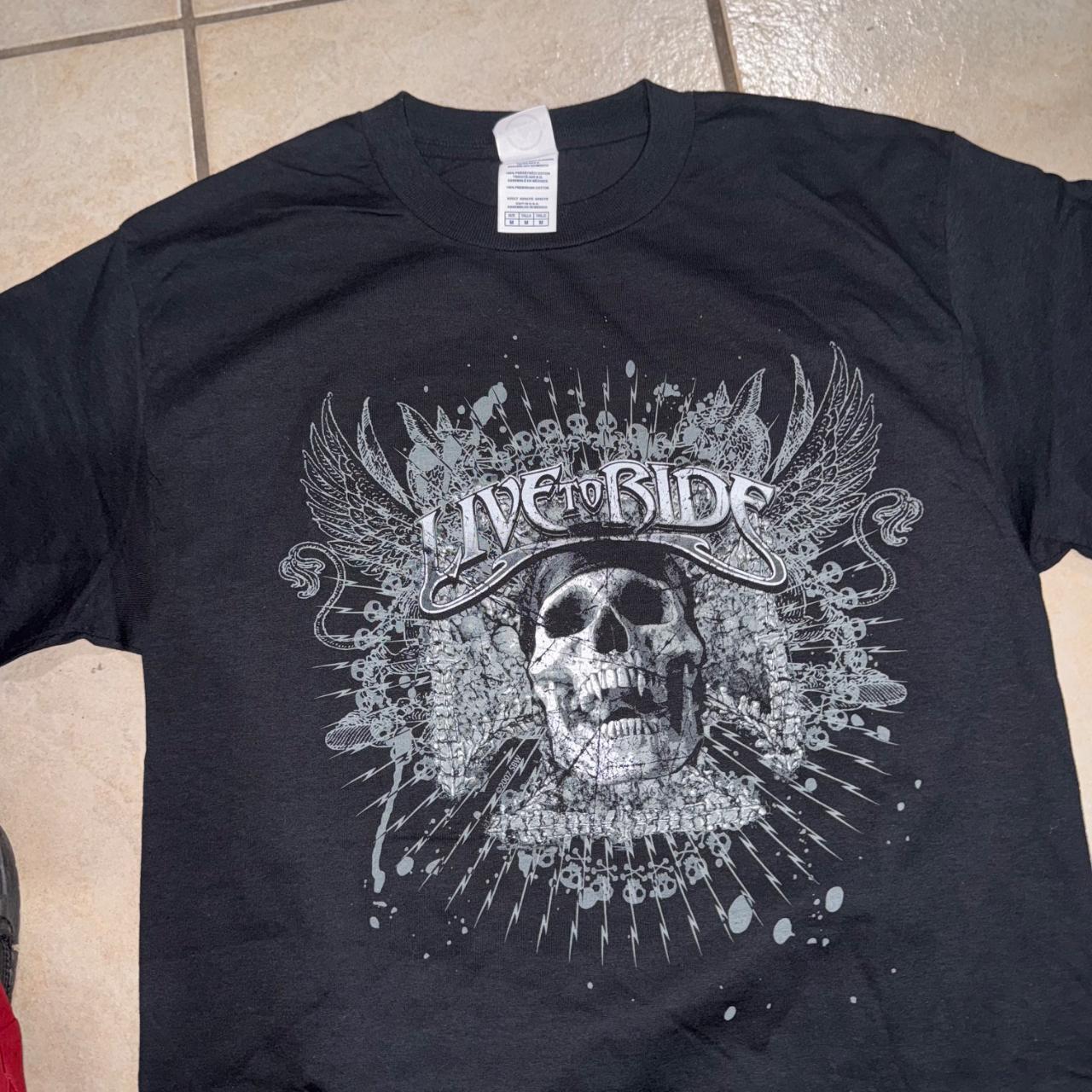 Live to ride skull wings shirt nice black t Send... | Depop
