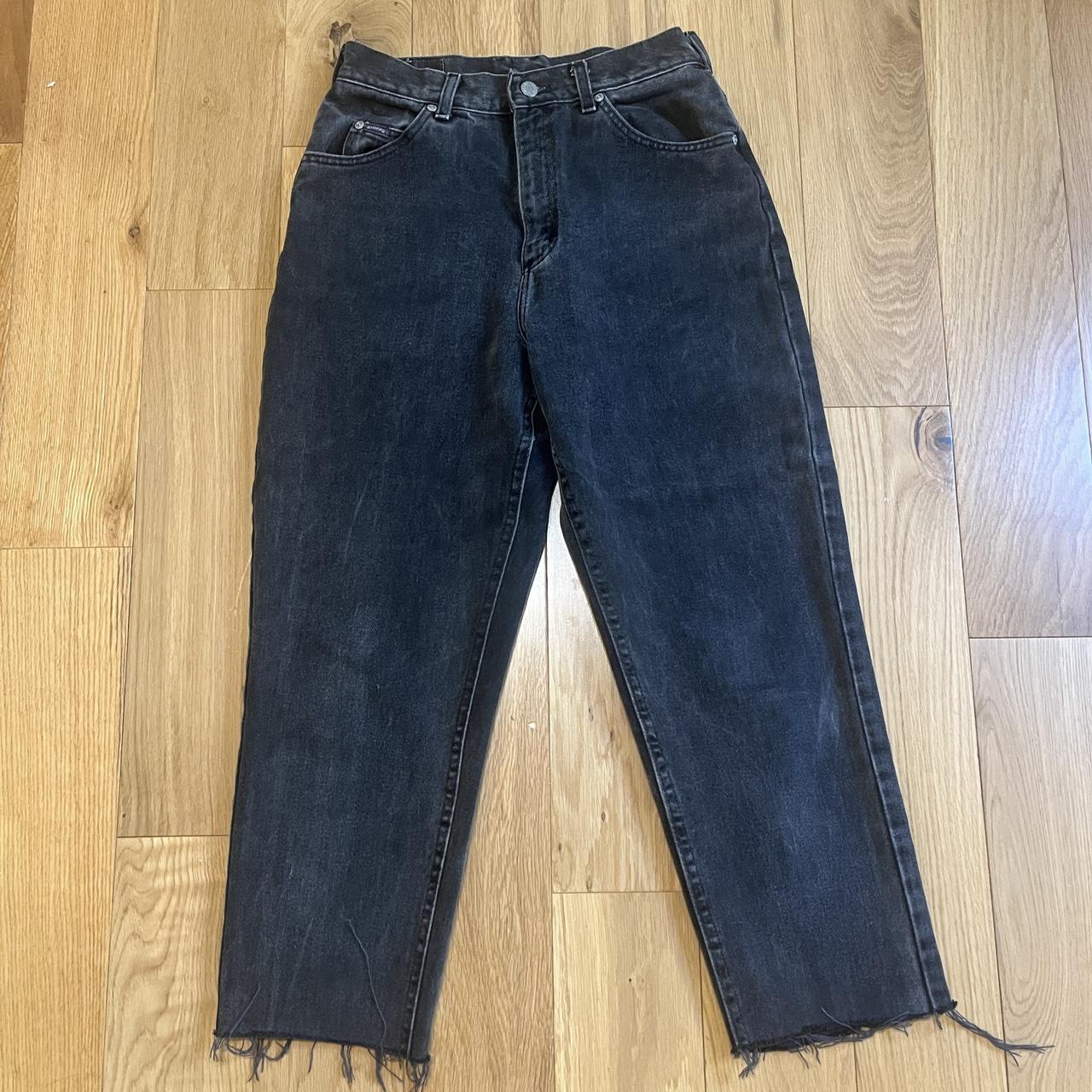 riders jeans tapered leg, raw cut off hem pleated... - Depop
