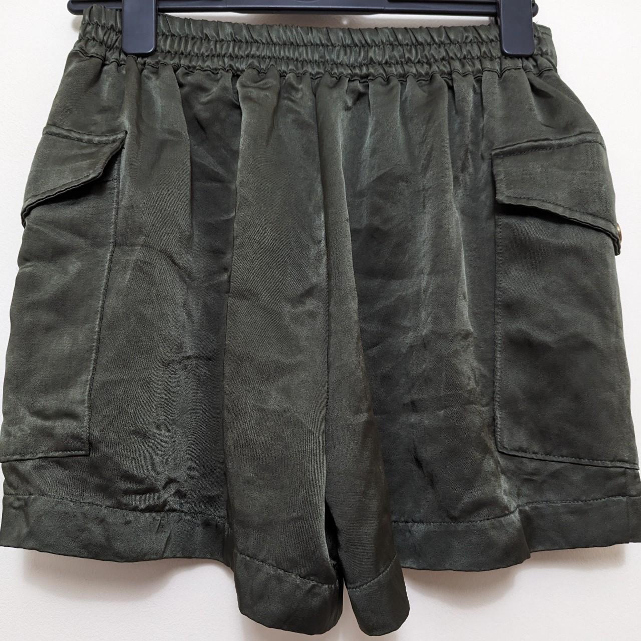 Zara khaki green satin feel cargo shorts Elastic... - Depop