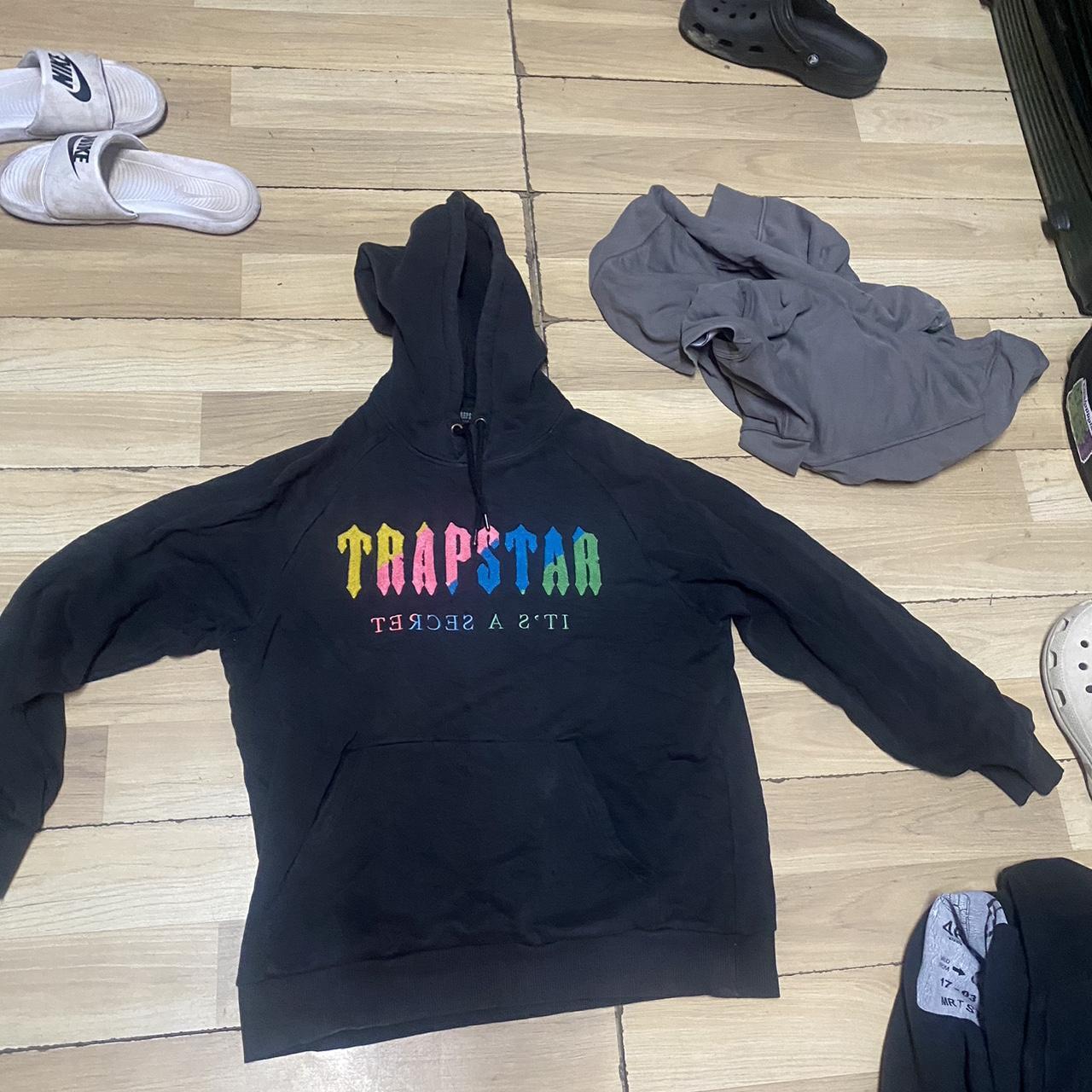 Black trapstar multi coloured hoodie - Depop