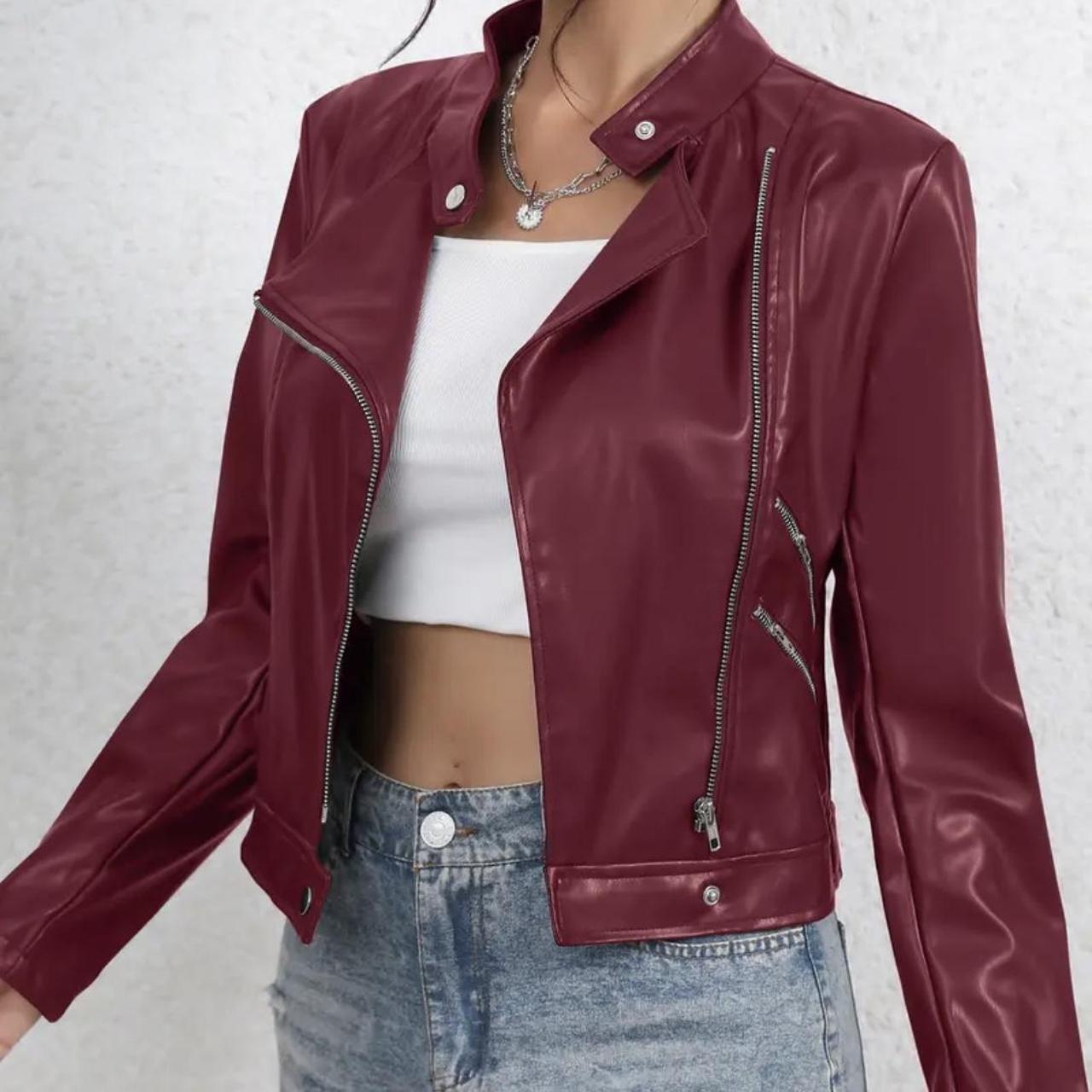 red faux leather jacket NEVER WORN, brand new... - Depop