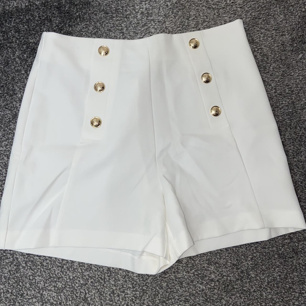 White gold button XL Zara shorts smart shorts never... - Depop