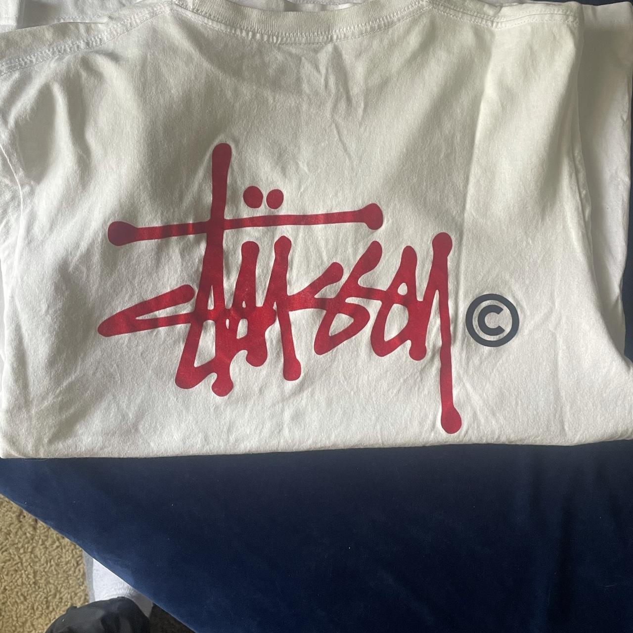 Stüssy Men's White and Red T-shirt | Depop