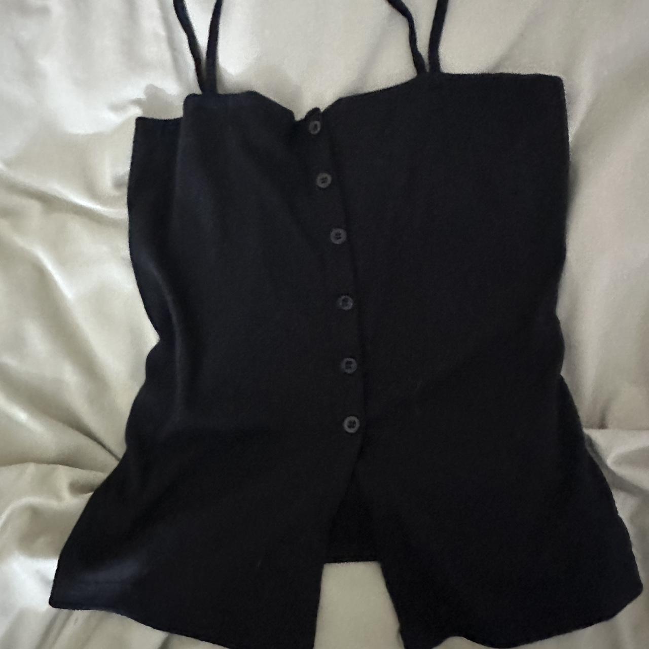 black open bottom button up tank top size s perfect... - Depop