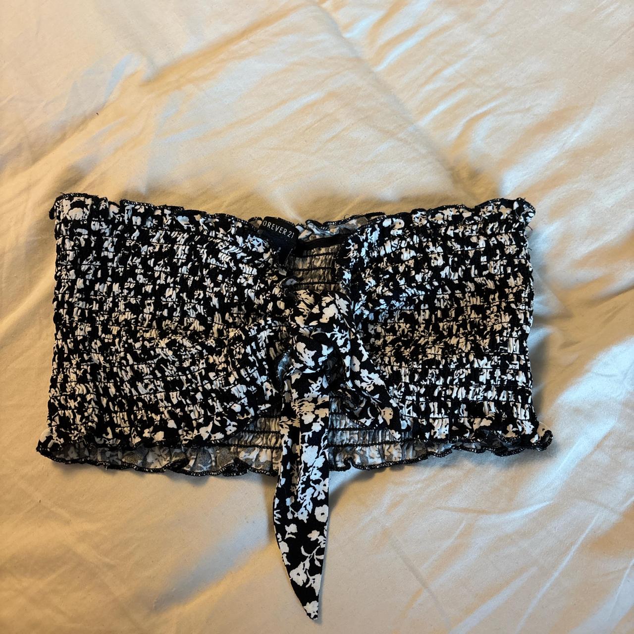 Small forever 21 runched, lettuce trim, black and... | Depop
