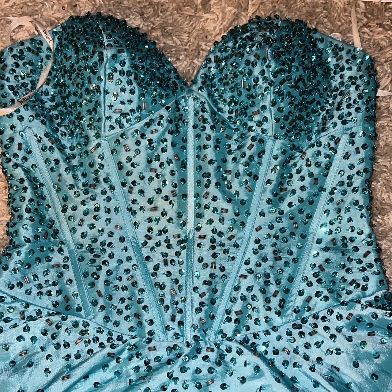 Jr prom dress Turquoise rhinestone Medium | Depop