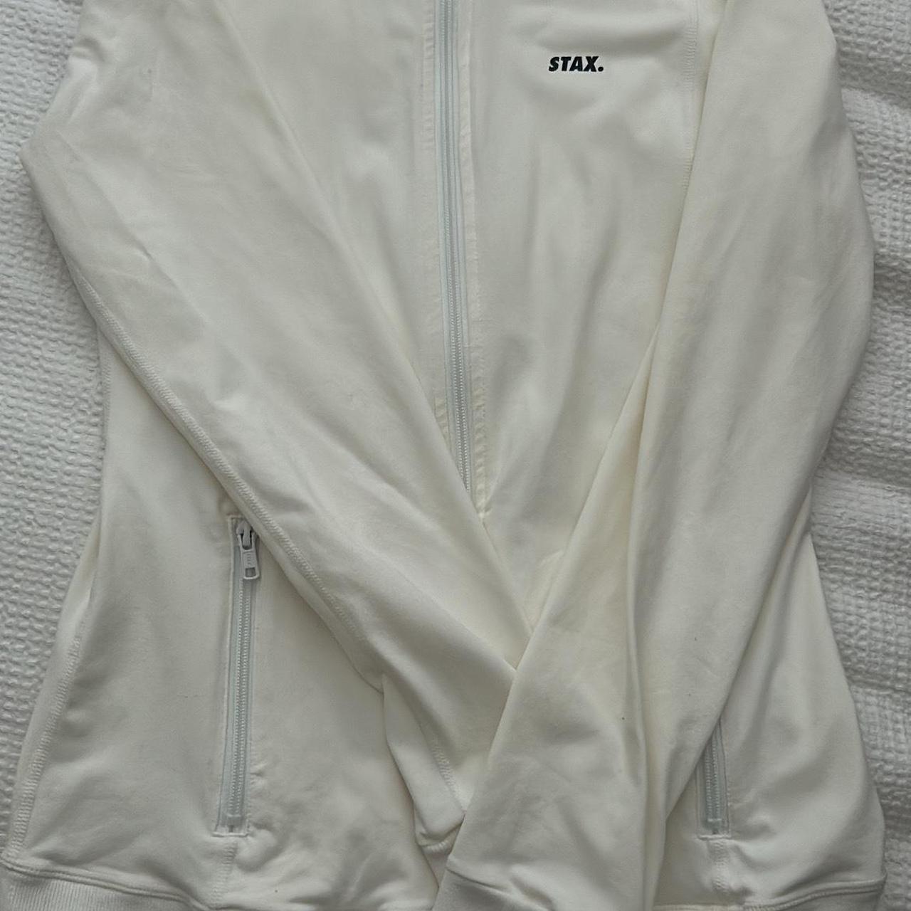 stax white zip jacket, has a little stain on the... | Depop