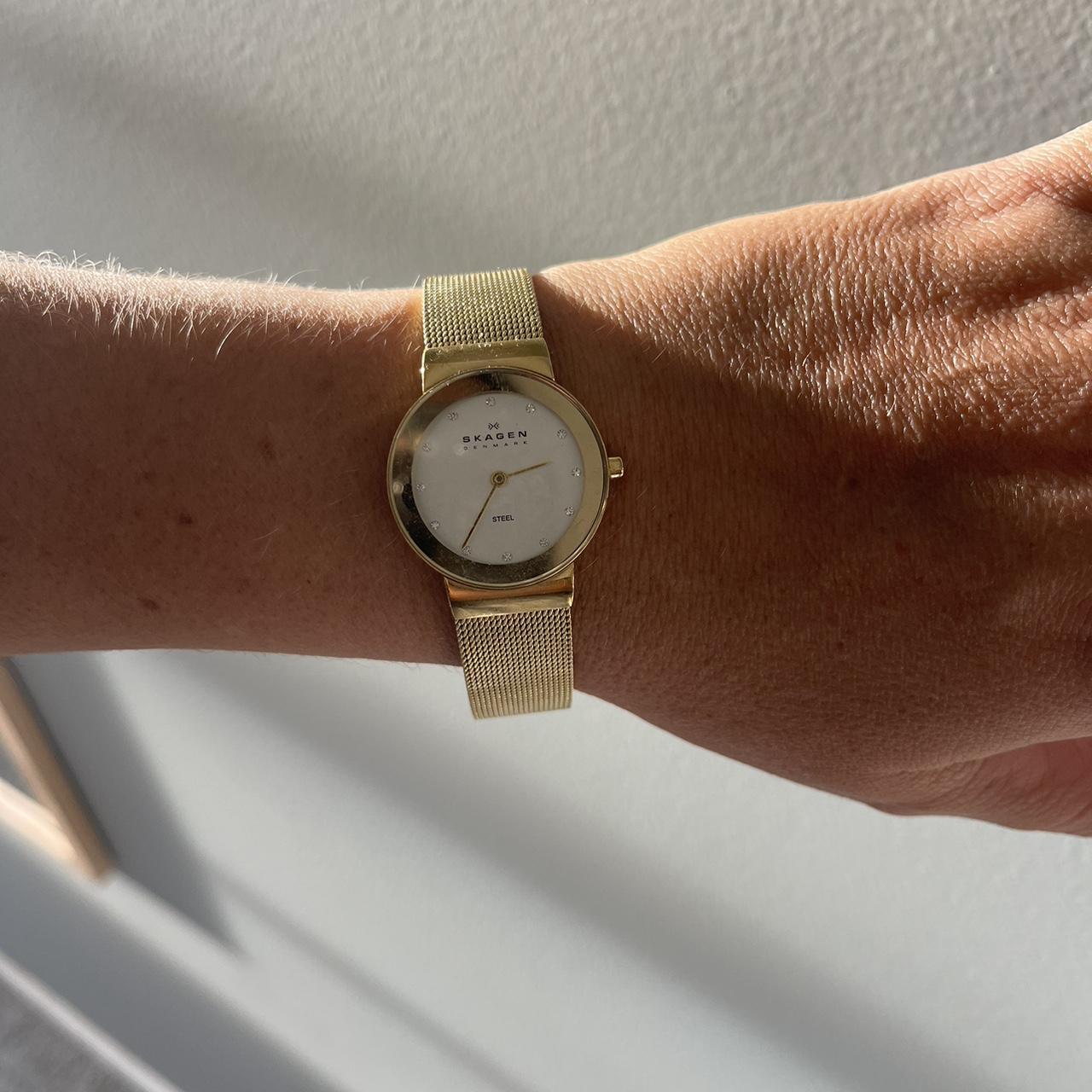 Skagen Denmark Freja Lille Gold-Tone Steel Mesh... - Depop