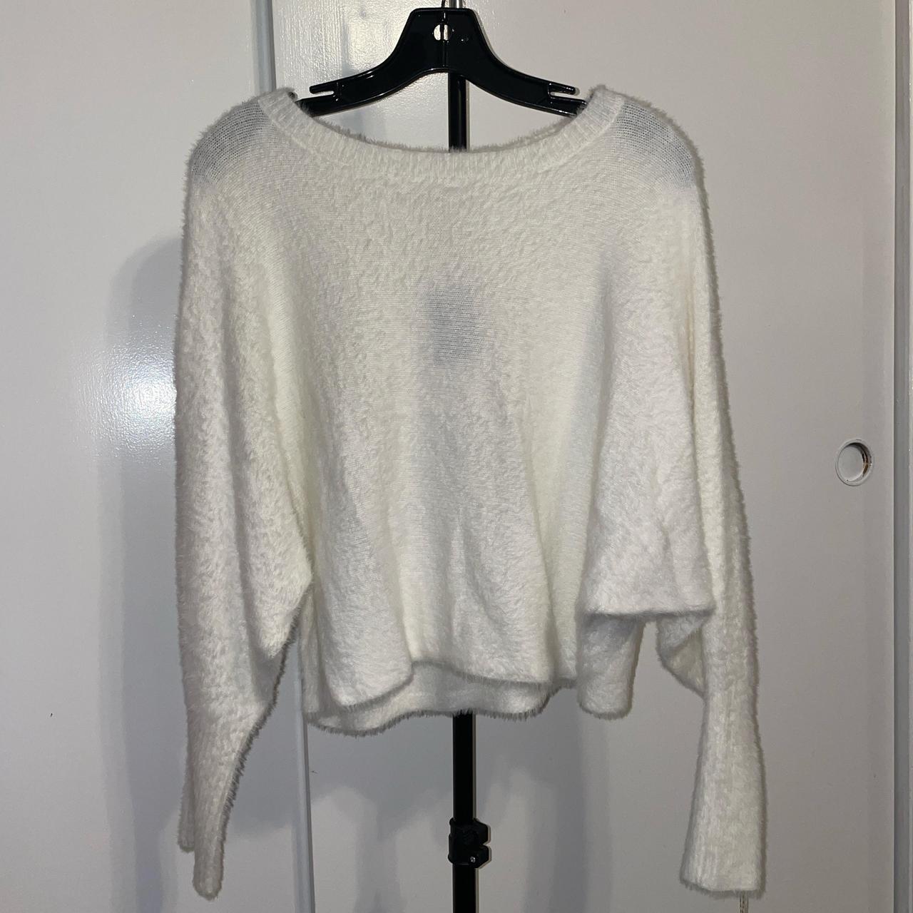 Fuzzy White Cropped Sweater -super soft -never... - Depop
