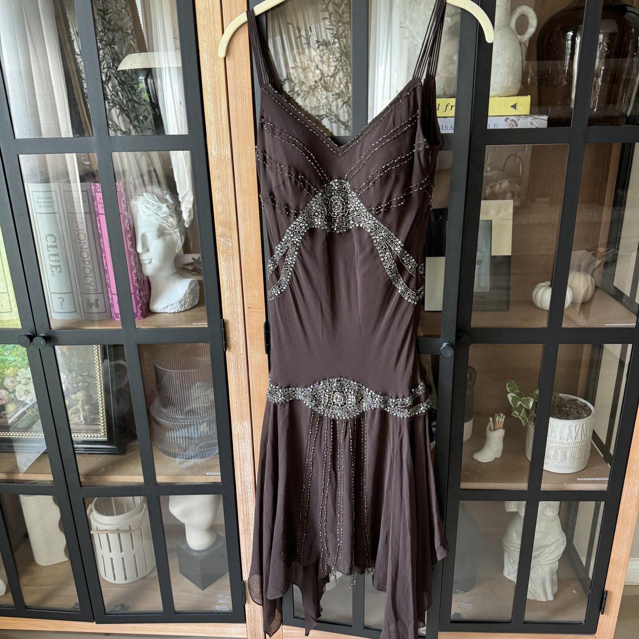 Sue Wong Vintage silk dress beaded Y2K embroidered... | Depop