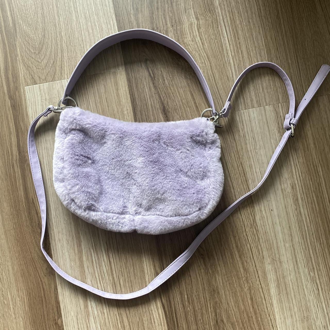 Plush Handbag Lavender faux fur plush hand bag with... - Depop
