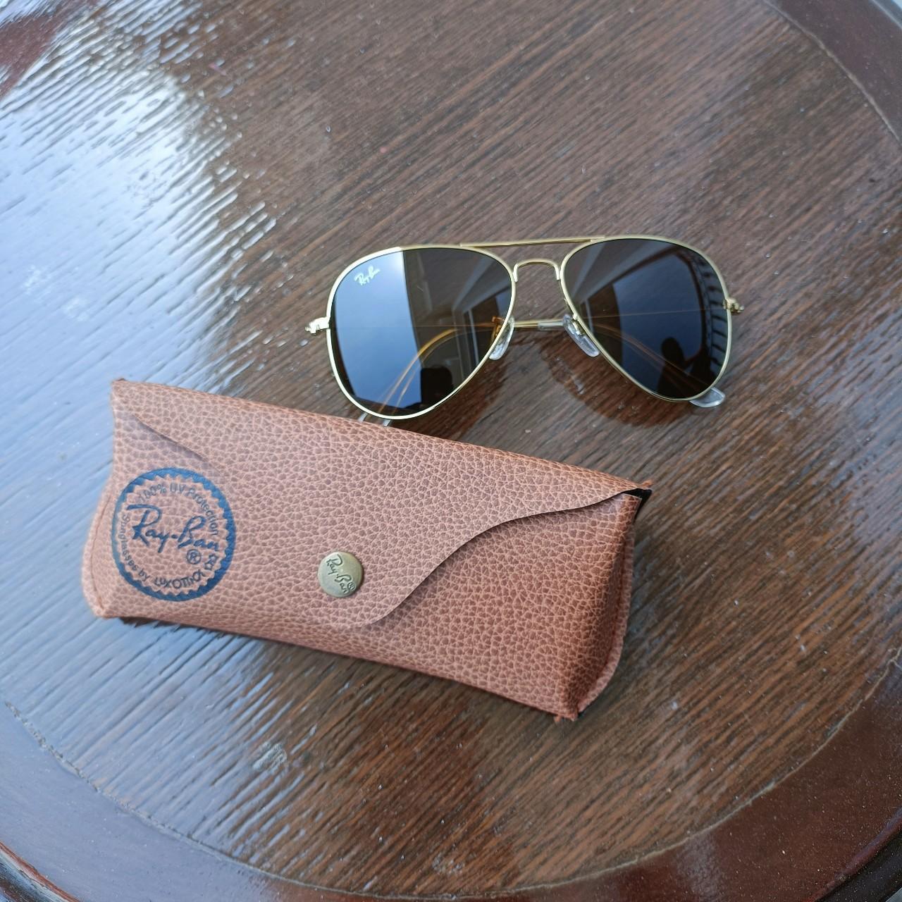 Ray-Ban Brown Aviators with Golden Frame - Depop
