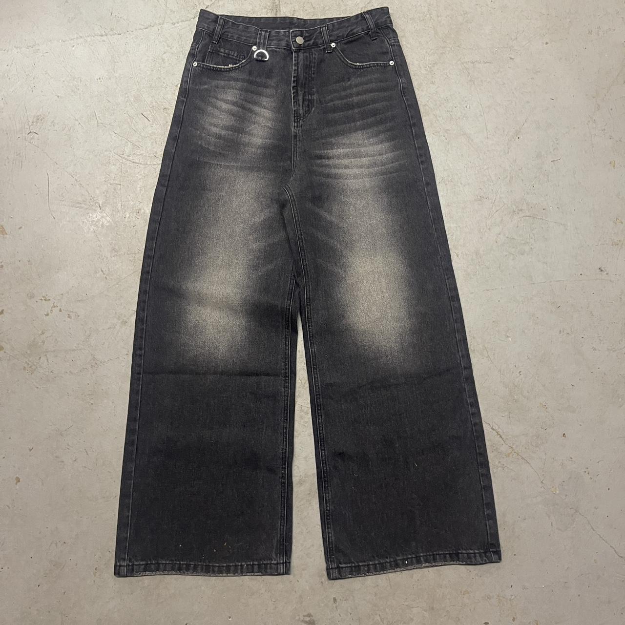 Black wide leg baggy faded denim jeans Outseam 44in... | Depop