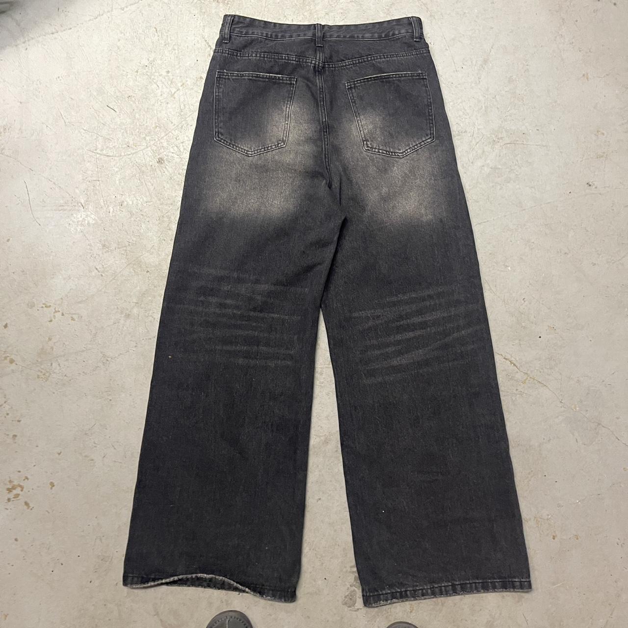 Black wide leg baggy faded denim jeans Outseam 44in... | Depop