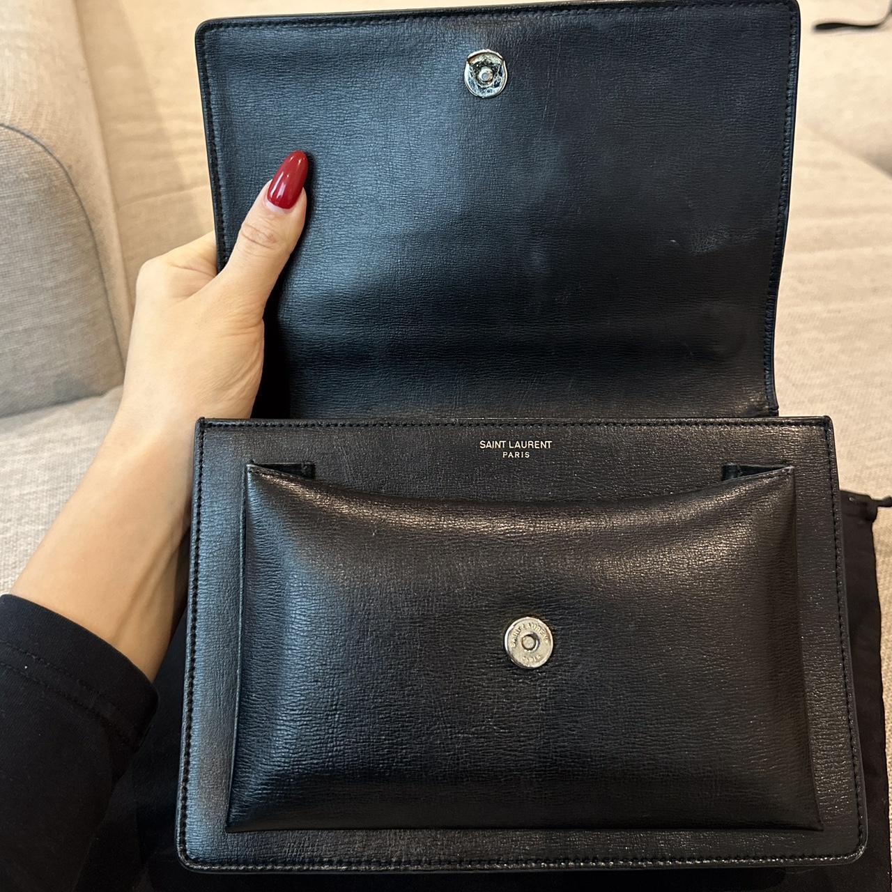 Black and Gold Saint Laurent Paris leather crossbody... - Depop