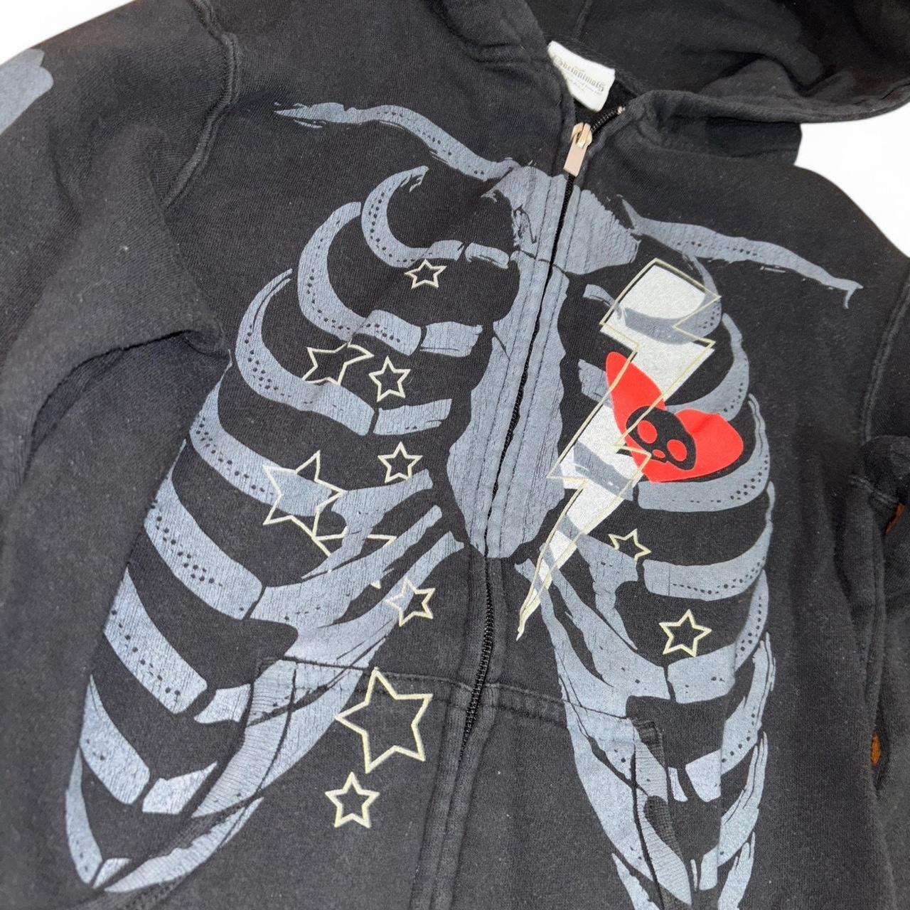 Black and grey rare Skelanimals 2000s zip up hoodie,... | Depop