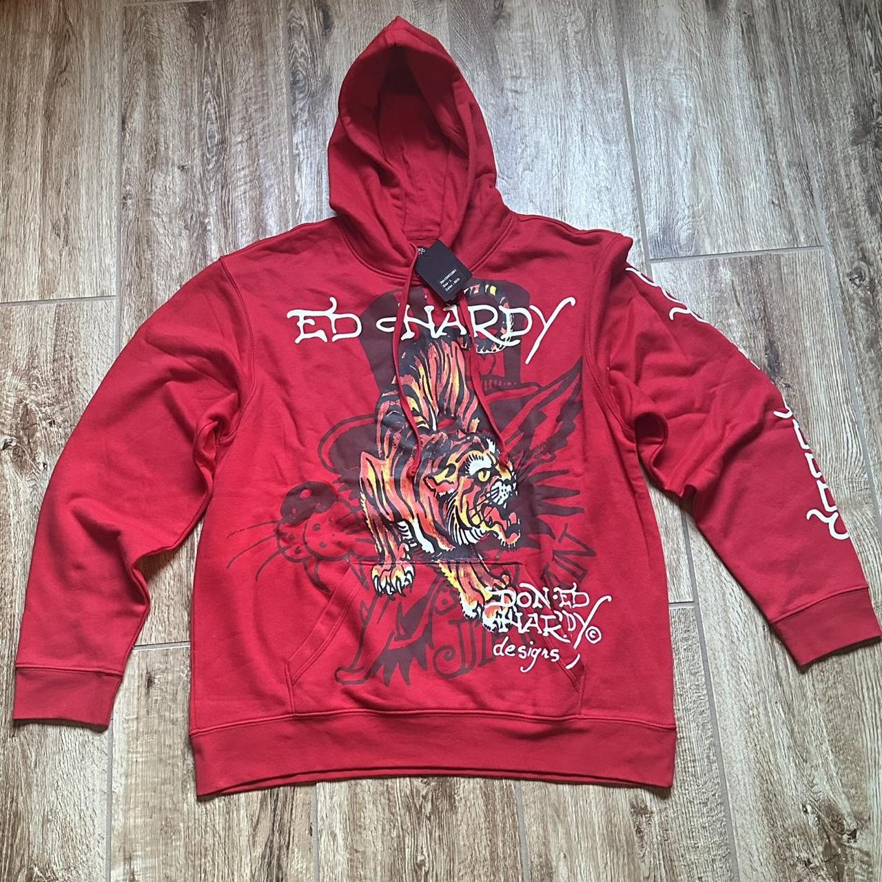 Red Ed Hardy hoodie Size Large Brand new with tags | Depop