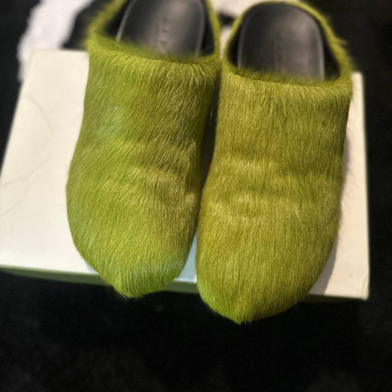 Green Marni Fussbett fur slides Pre owned worn a few... - Depop