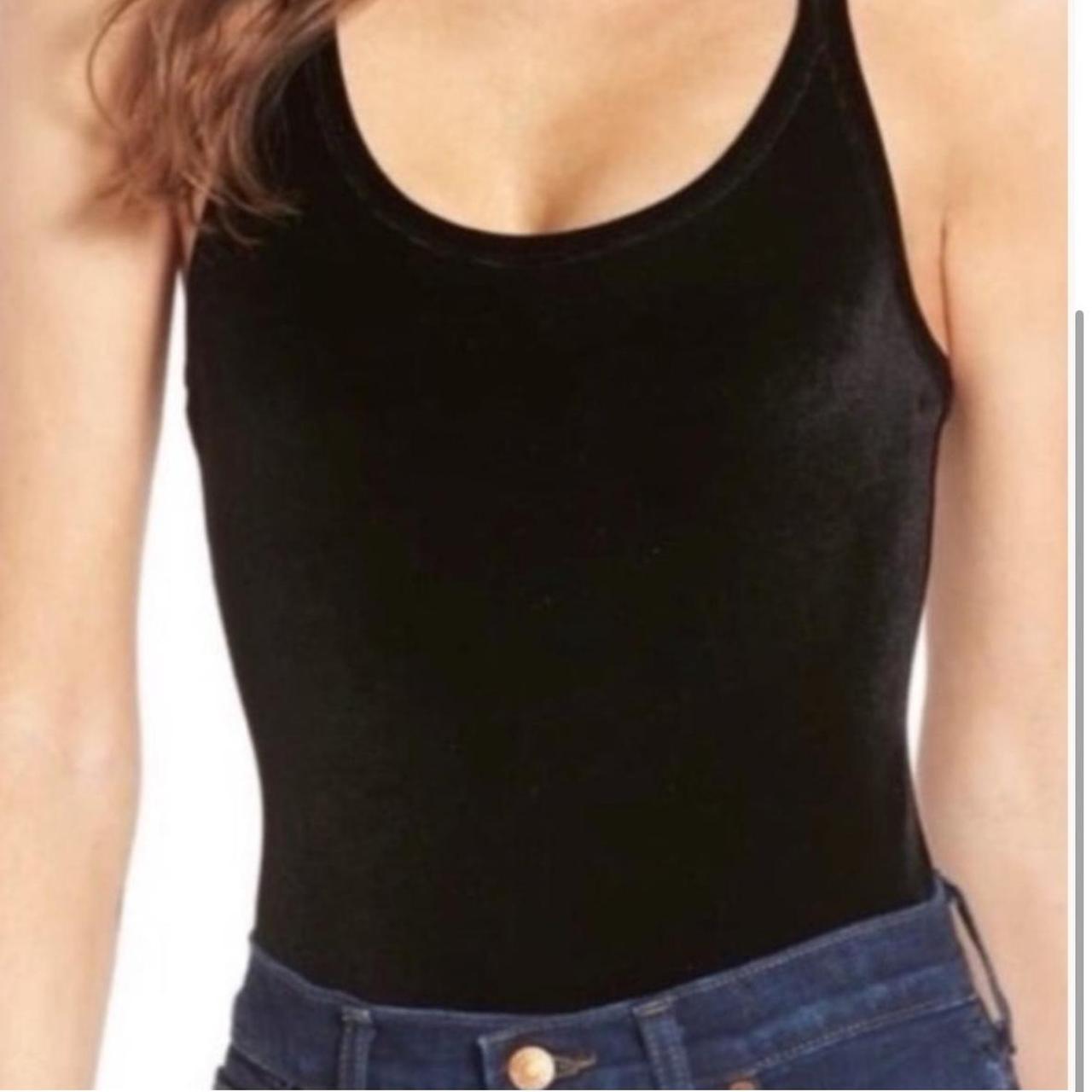 Madewell Racerback Velvet Bodysuit in Black - Depop