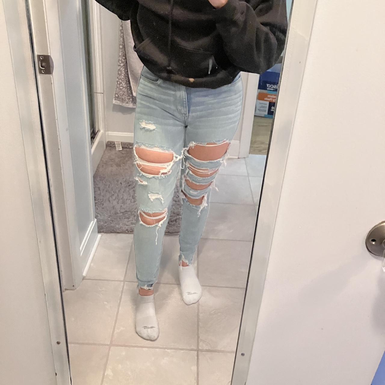 Light Wash Ripped Jeans, jeggings stretch jeans from... - Depop