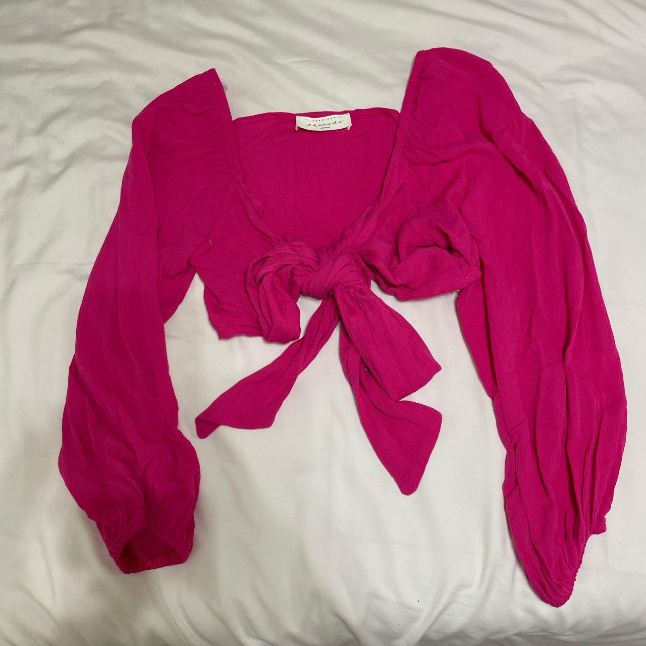 American Threads Pink front tie long sleeve shirt - Depop