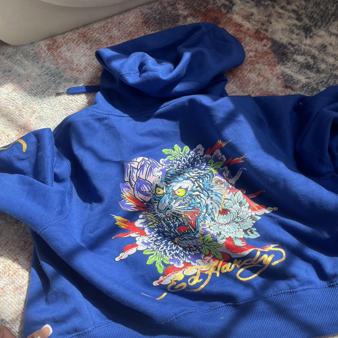 Blue ed hardy crop jacket. Too small now. - Depop
