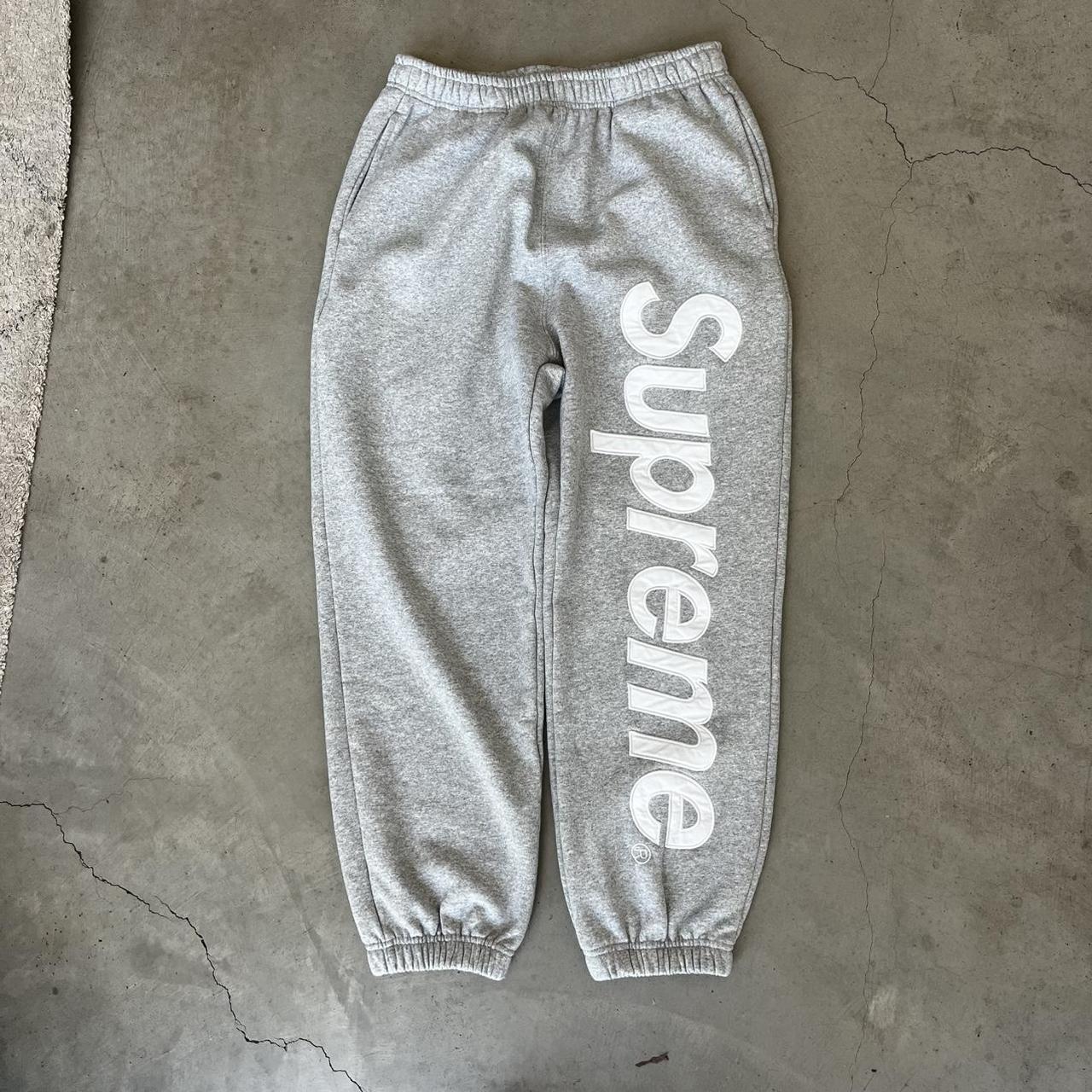 Supreme satin appliqué sweats Great condition Size... | Depop
