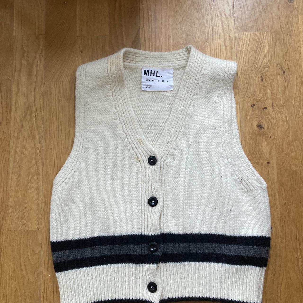 Cream MHL sweater vest with a stripe running through... | Depop