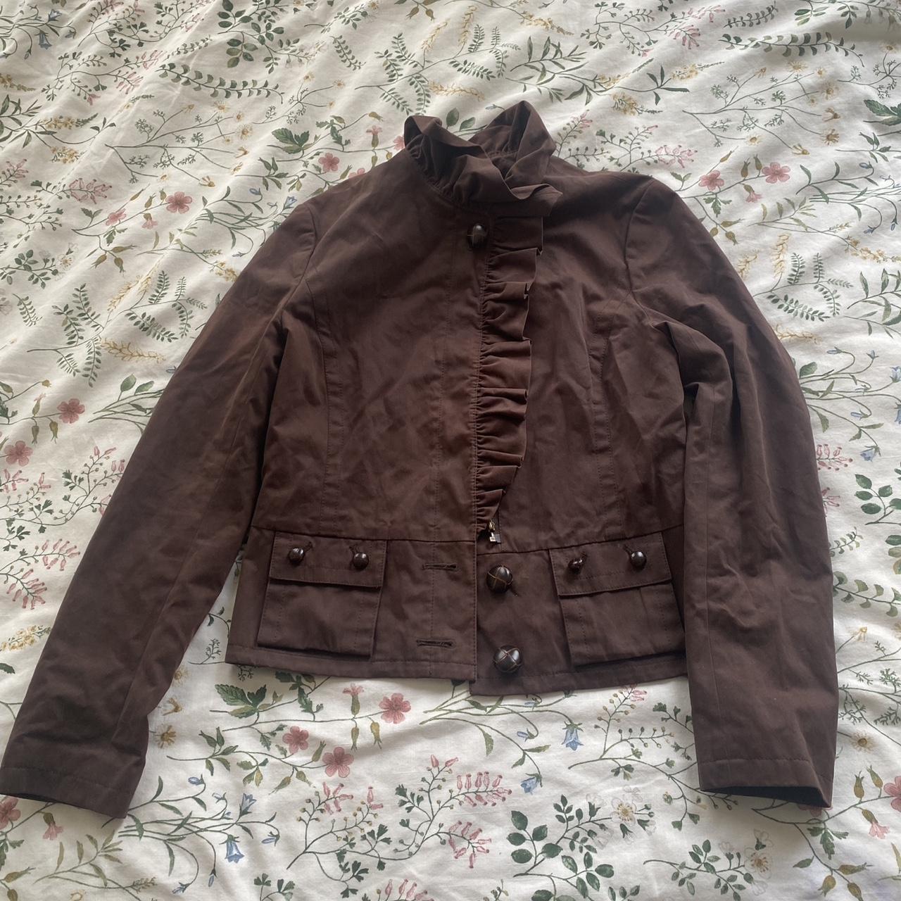 Brown Ruffle Collar Jacket 🤎 Brand is Elevenses So... | Depop